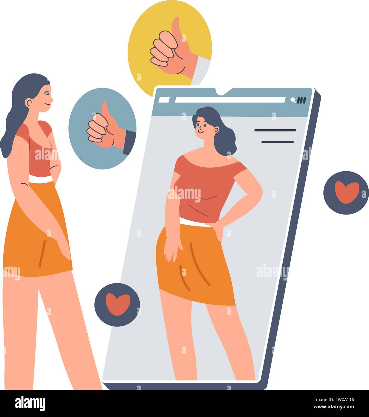 Woman looking at mirror reflections, thumbs up Stock Vector Image & Art ...