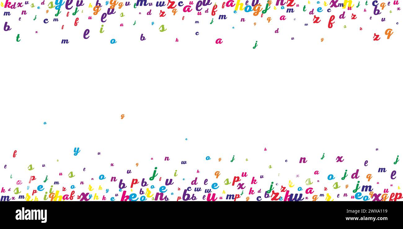 Scattered letters of latin alphabet. Colorful childish floating ...