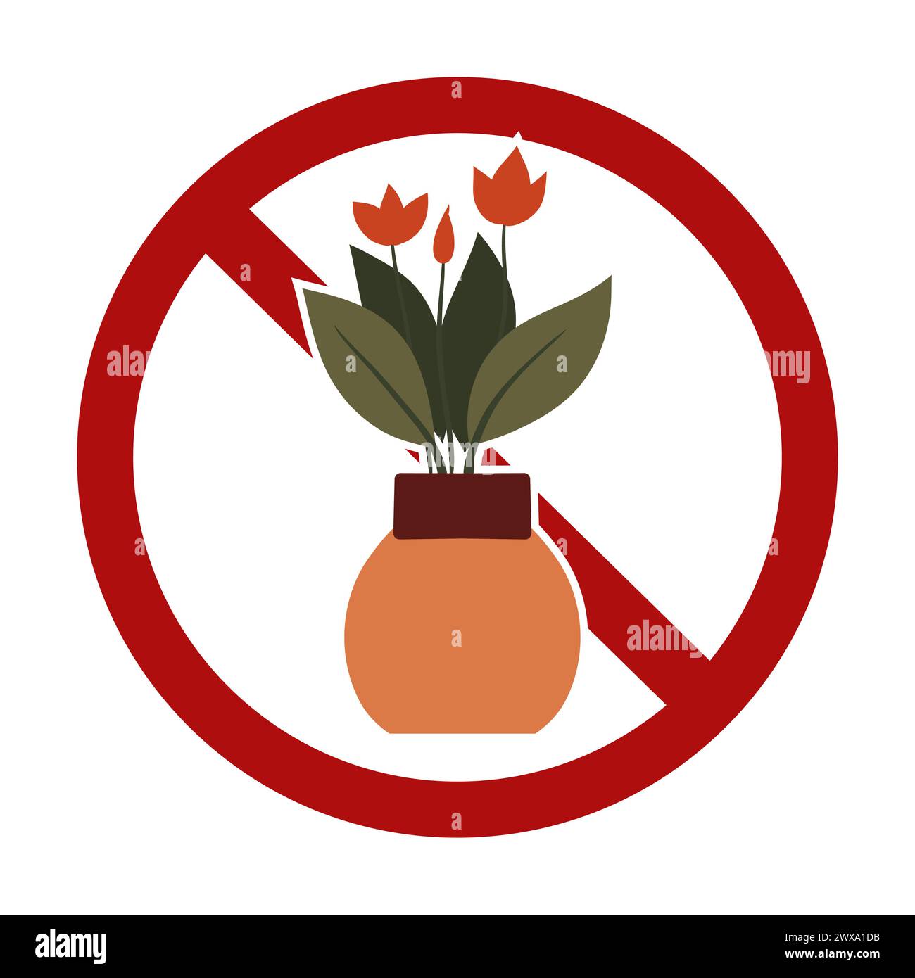Vector prohibition sign with a rare plant in a pot isolated from the ...
