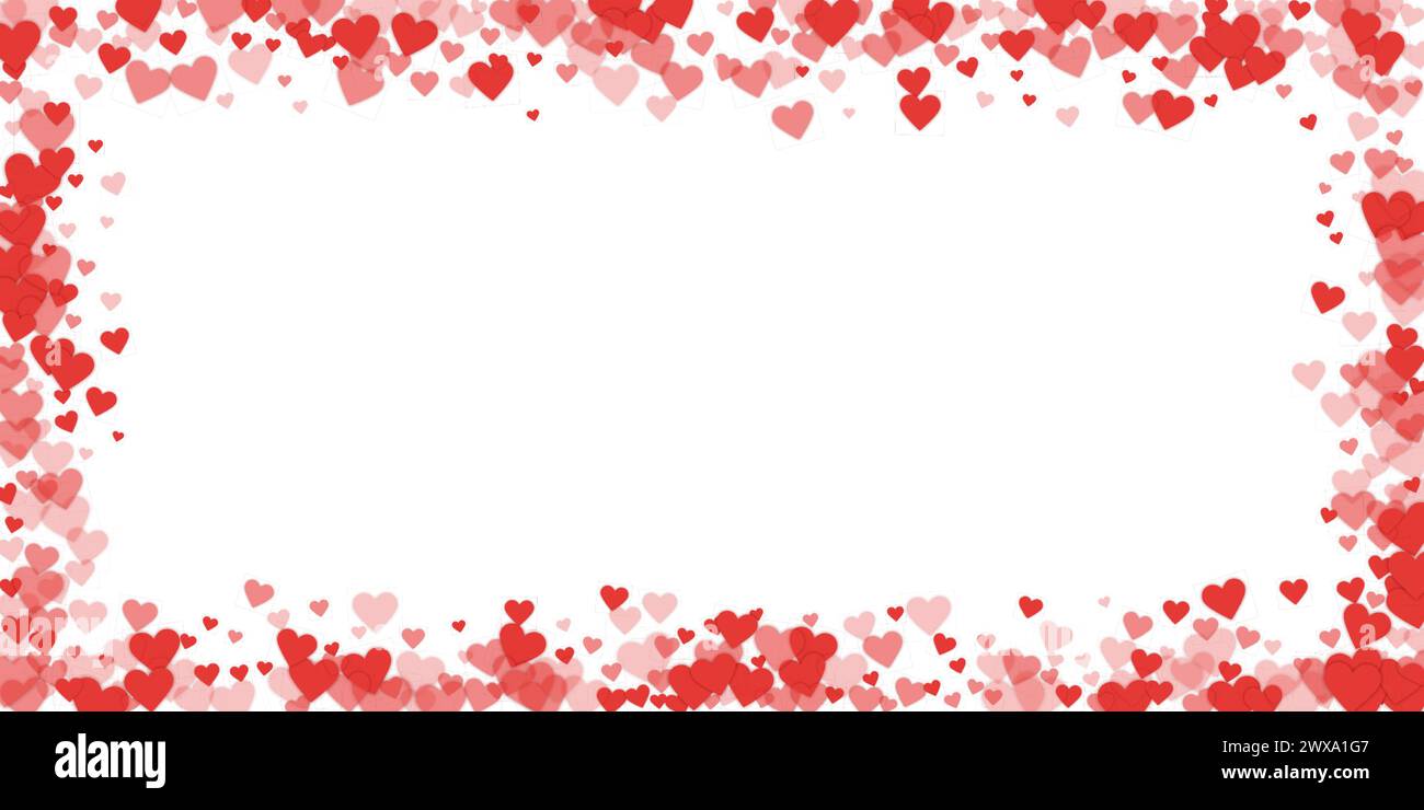 Valentine hearts, flying, falling down, floating. Red hearts scattered ...