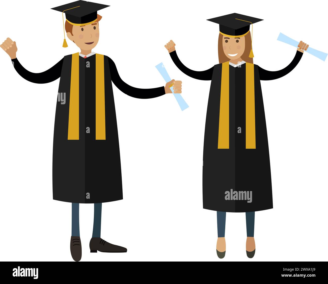Student celebrating graduation ceremony vector icon isolated on white ...