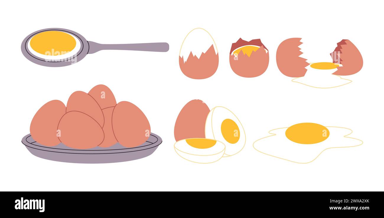 set egg food boiled or fried egg and cracked egg cooking healthy delicious meal Stock Vector ...