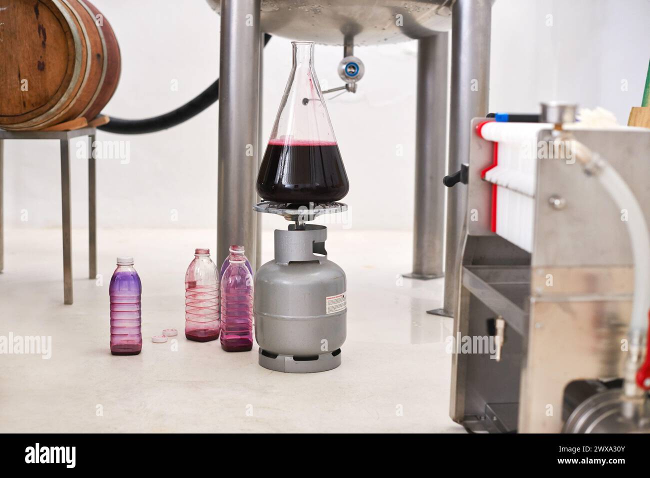 Winery equipment, glass container and wine production system with gas ...