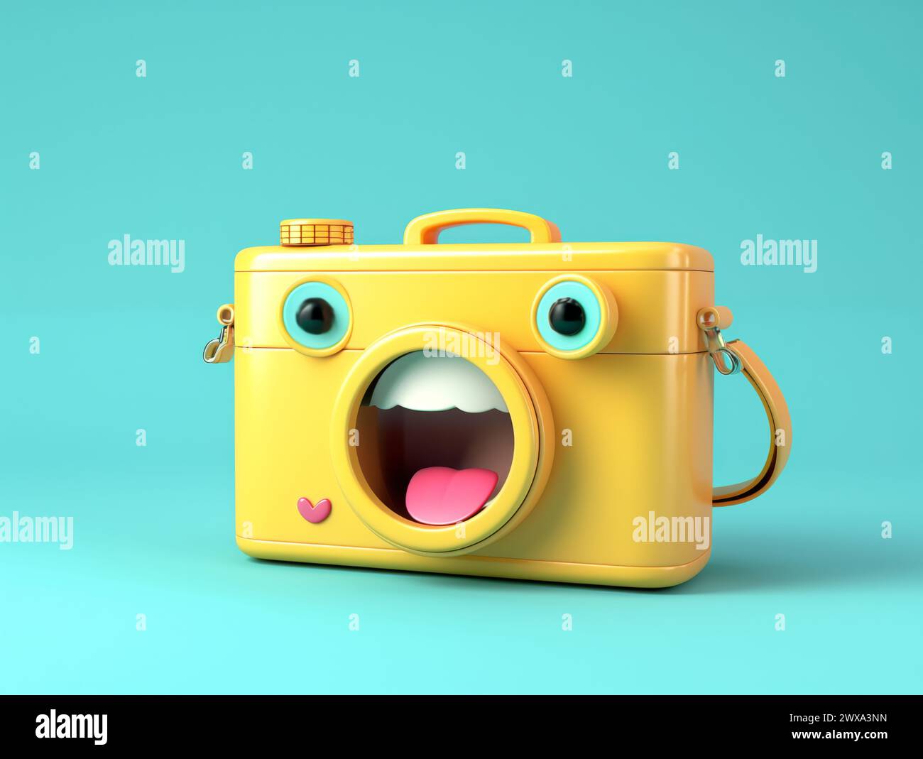 Smilie face camera surprised emoji 3d render happy emoticon Stock Photo ...