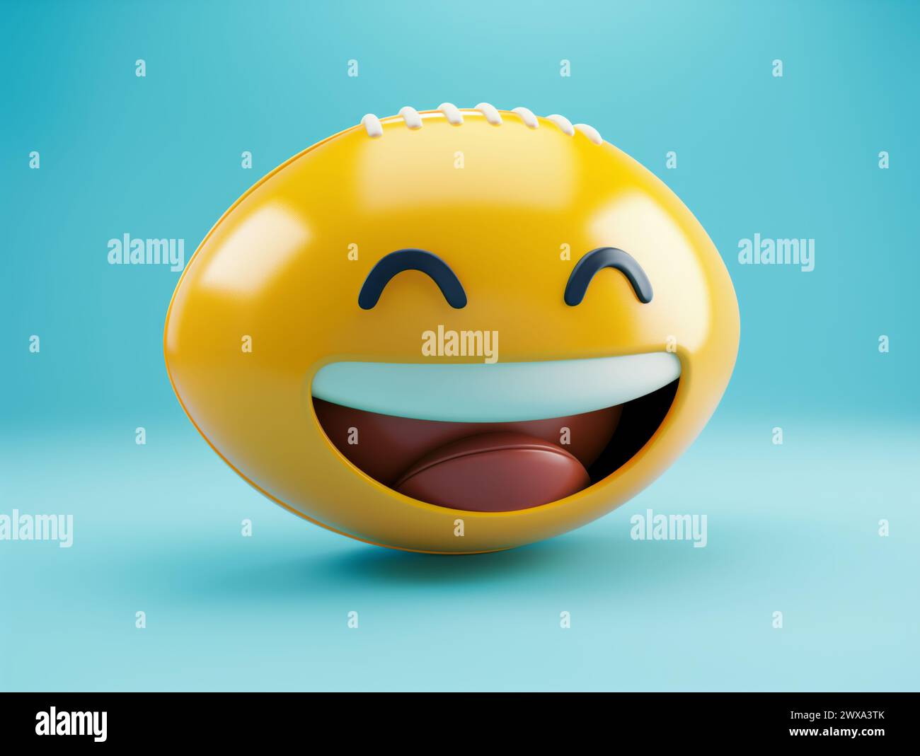 Smilie face rugby ball emoji 3d render happy Stock Photo - Alamy