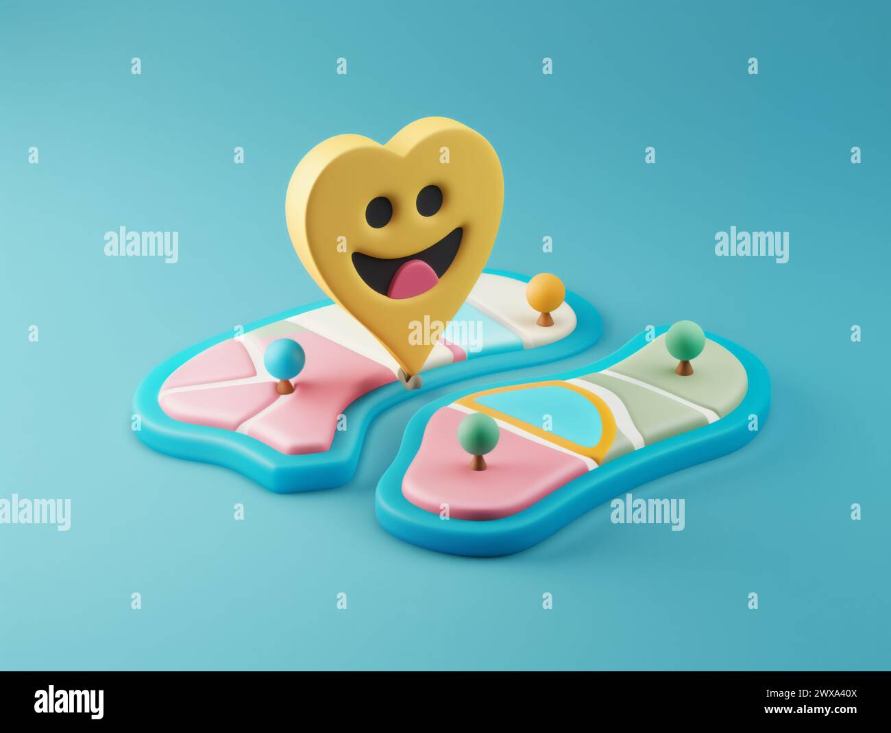 Smilie face map gps emoji 3d render happy Stock Photo - Alamy