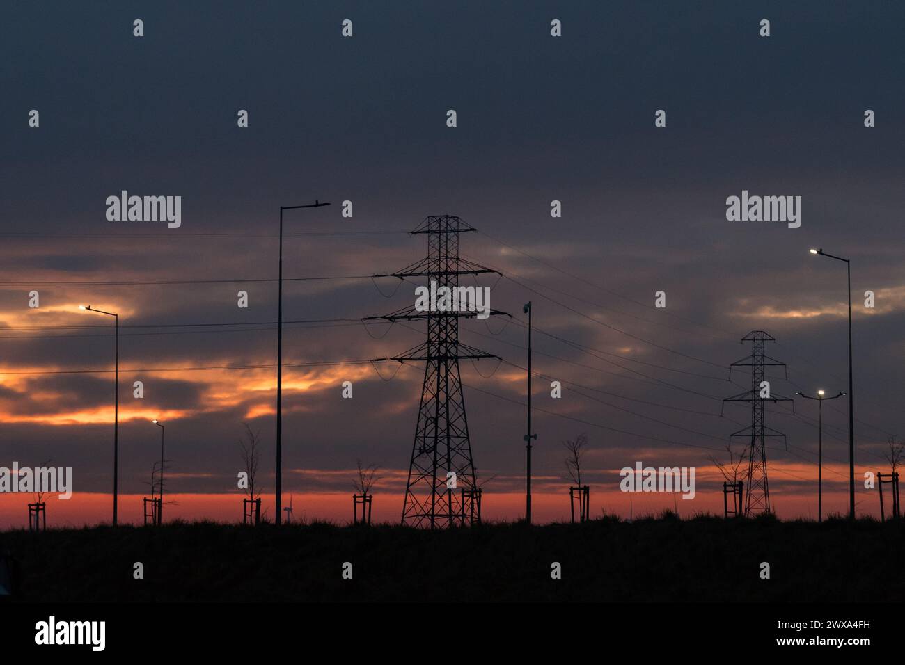 High voltage power lines in Poland © Wojciech Strozyk / Alamy Stock ...