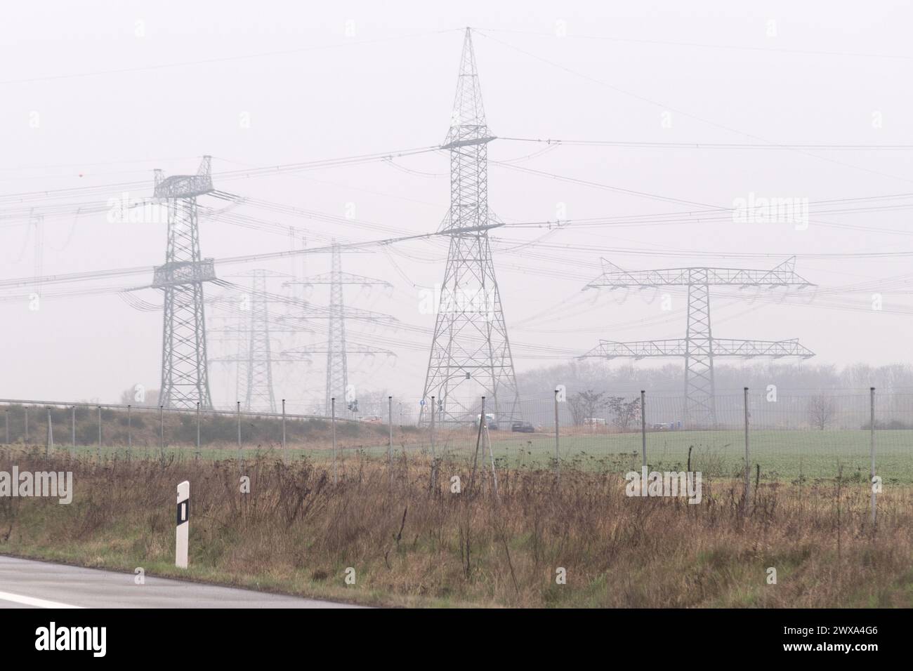 High voltage power lines in Germany © Wojciech Strozyk / Alamy Stock ...
