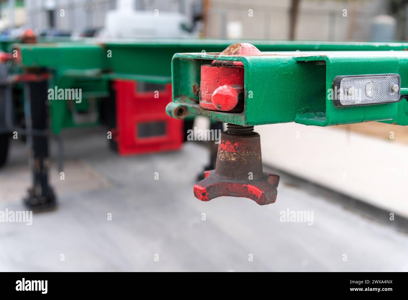 Twistlock on a corner panel of a container trailer Stock Photo - Alamy