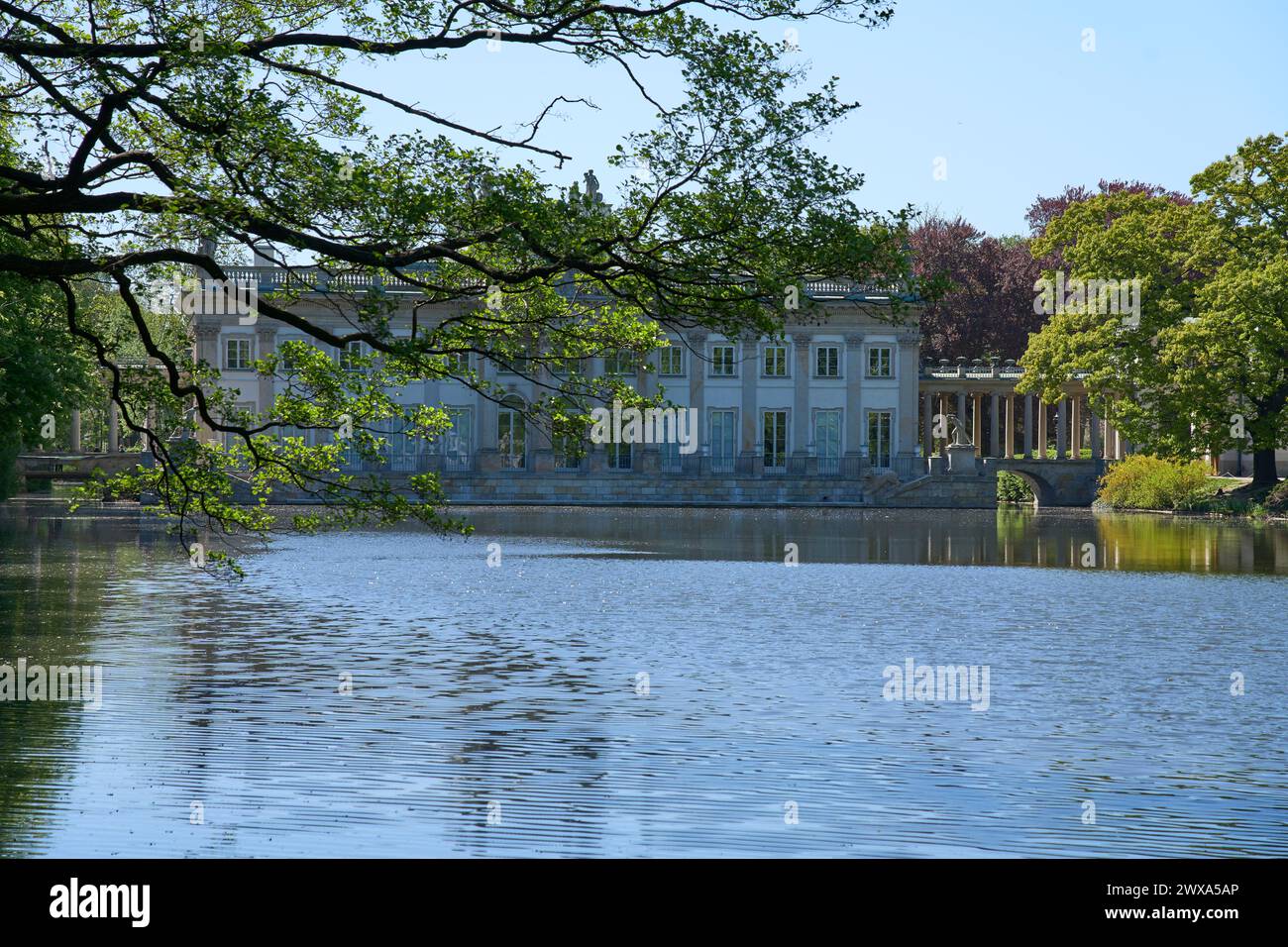 Lake and palace on isle in Warsaw European capital city in Masovian ...