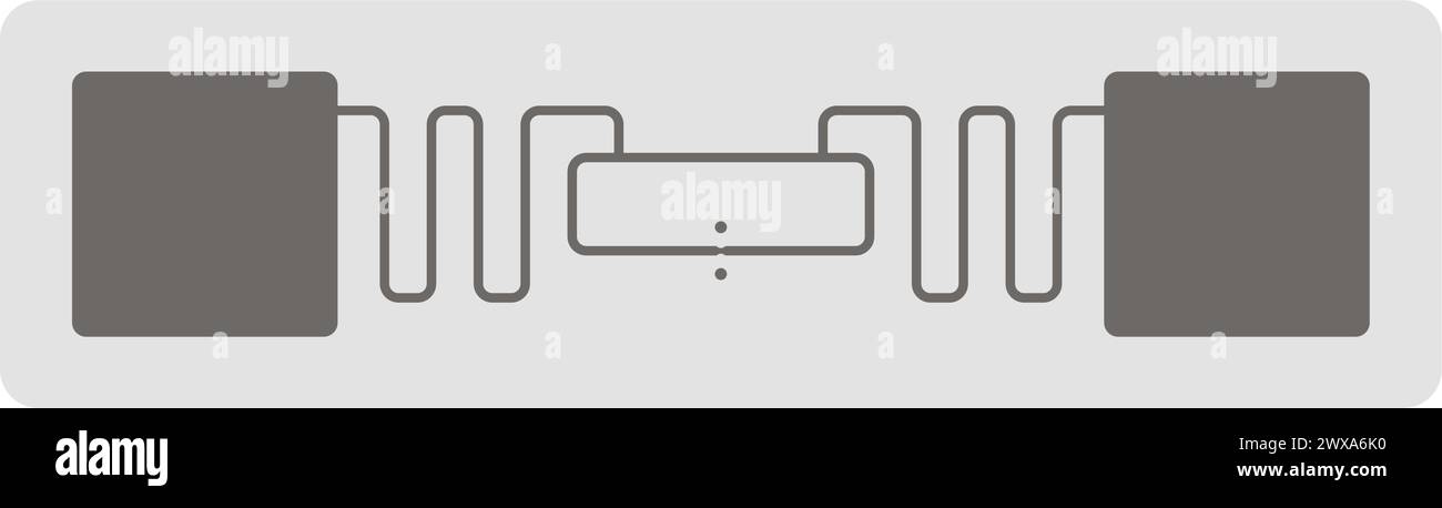 Ractangular RF ID tag on sticky paper with semiconductor microchip ...