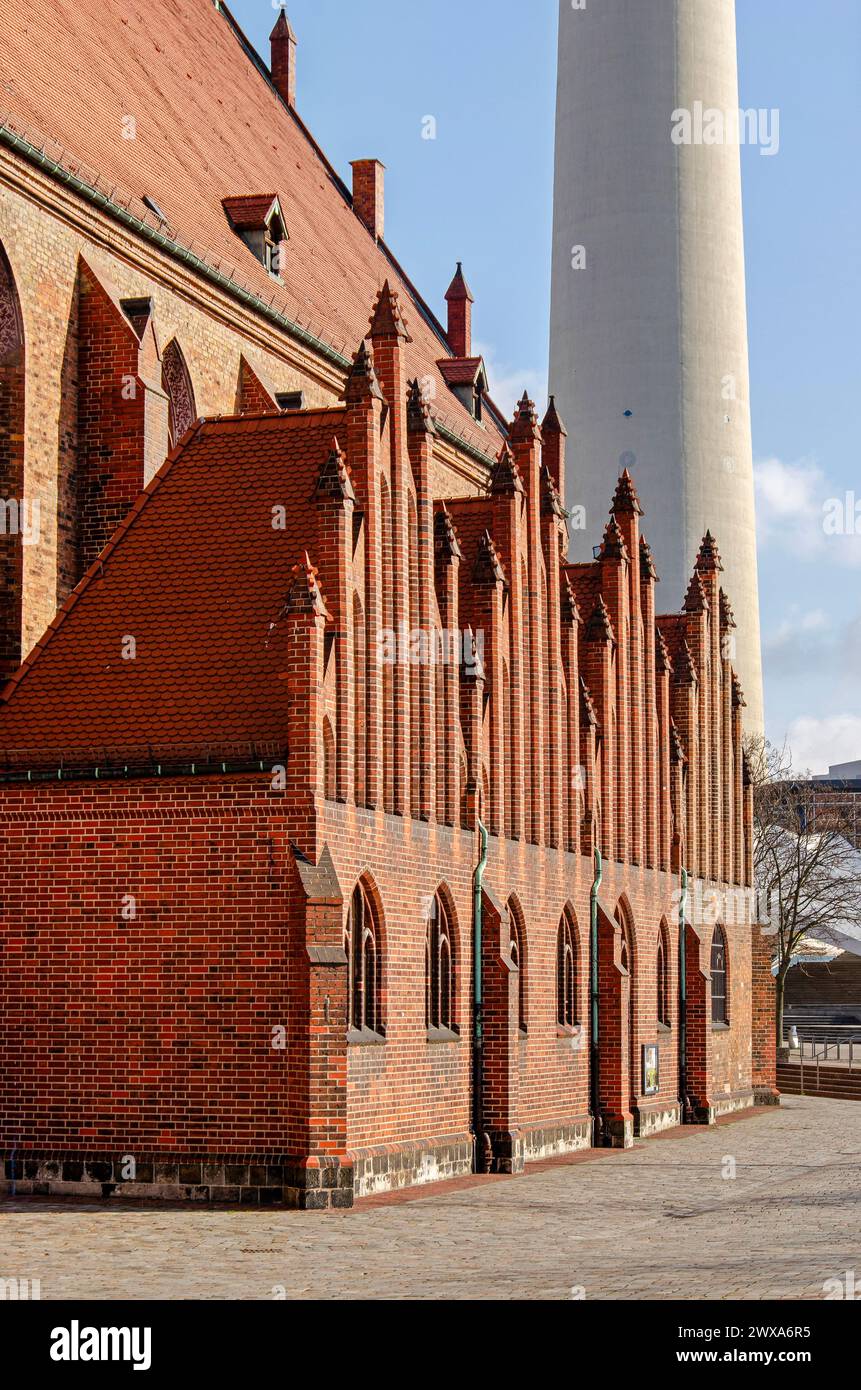 Berlin, Germany, March 6, 2024: brick facade of the Marienkirche on ...
