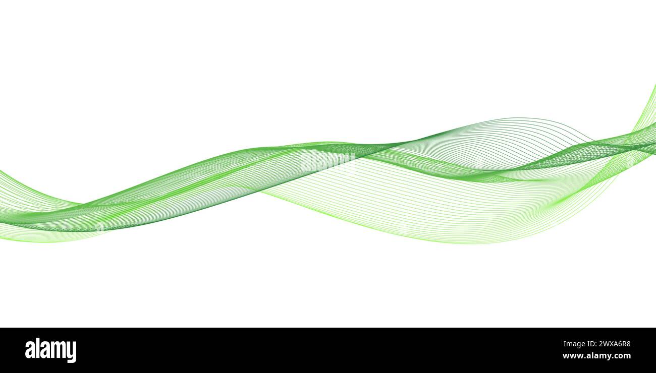 Abstract green waves on white background. Electronic color waves ...