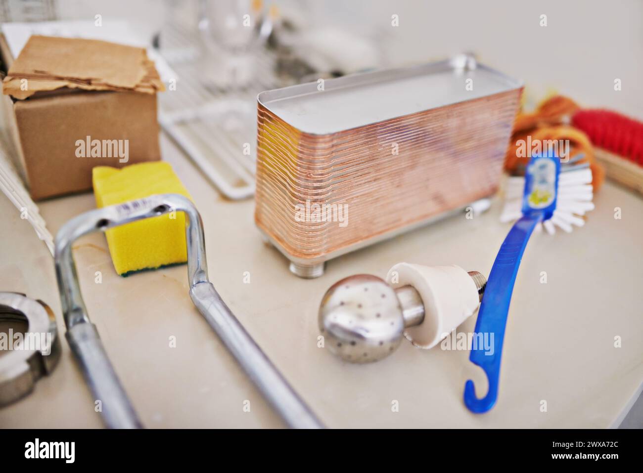 Brewery equipment, tools and cleaning in factory for production ...