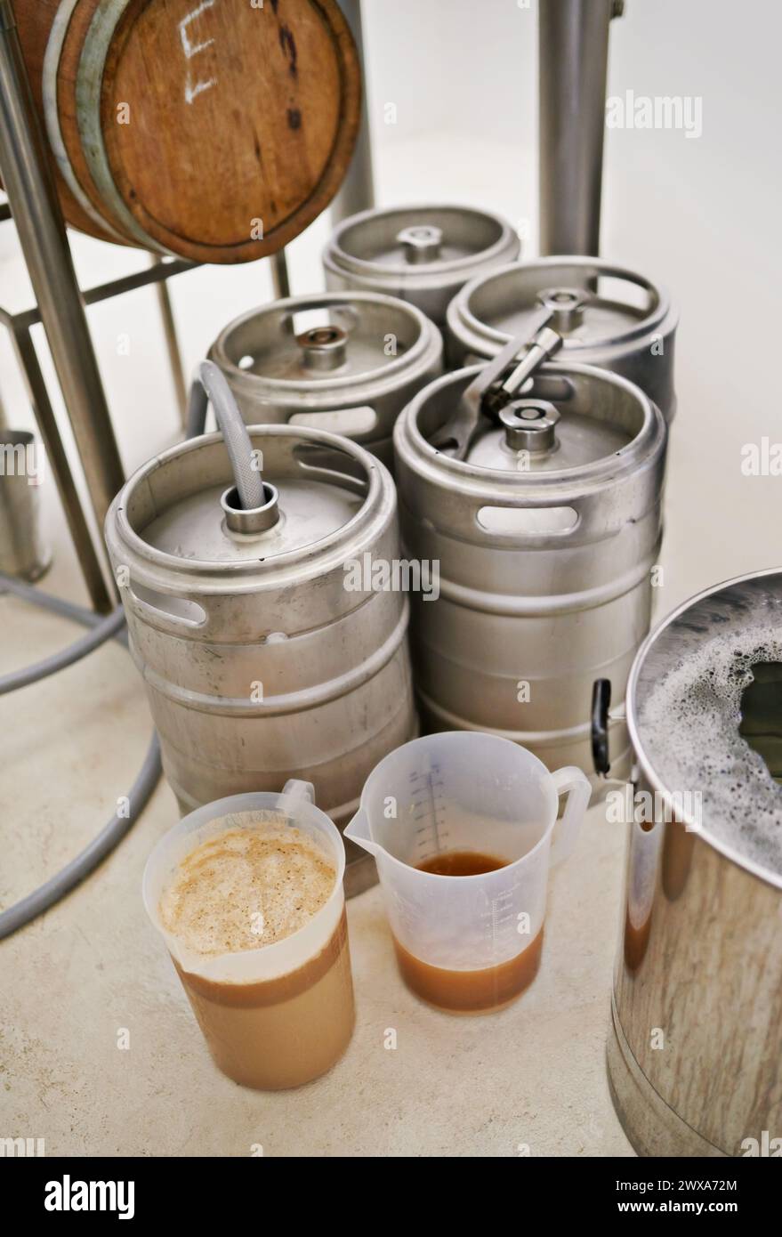 Brewery, tank and craft beer in container for production with ...