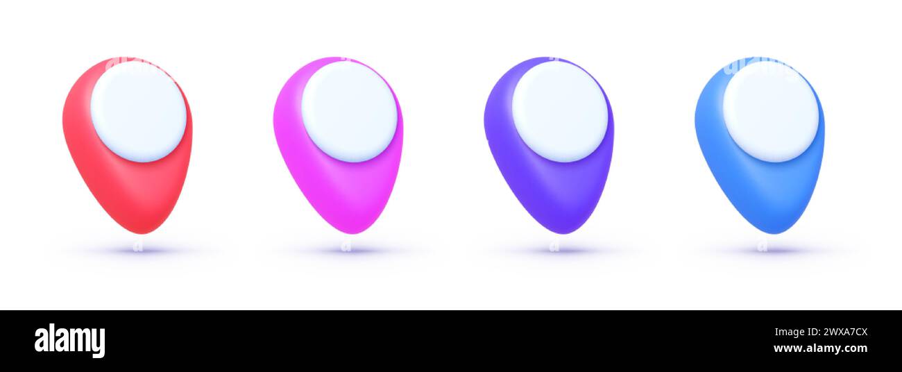 Location set in 3d style on white background. Set of bright map pointers. Map pointers 3d icons ...