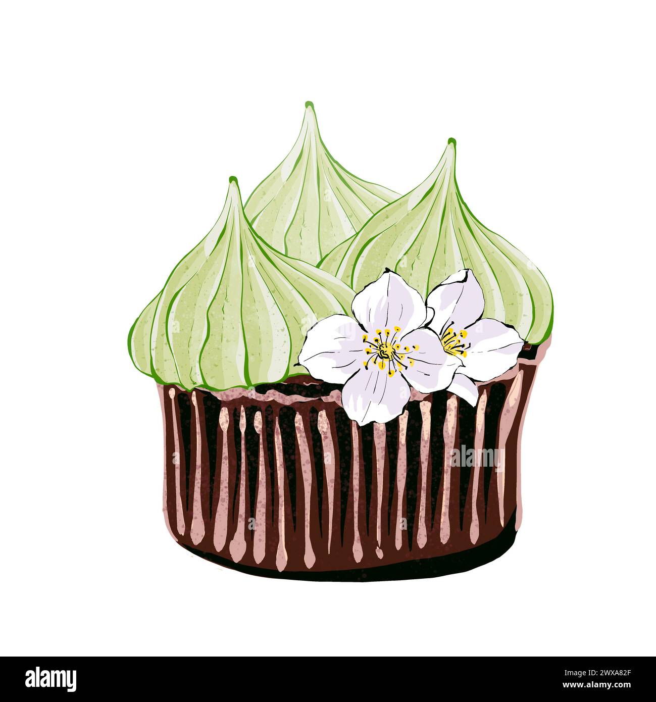 Festive cupcake with cream. Realistic style. Hand drawn illustration ...