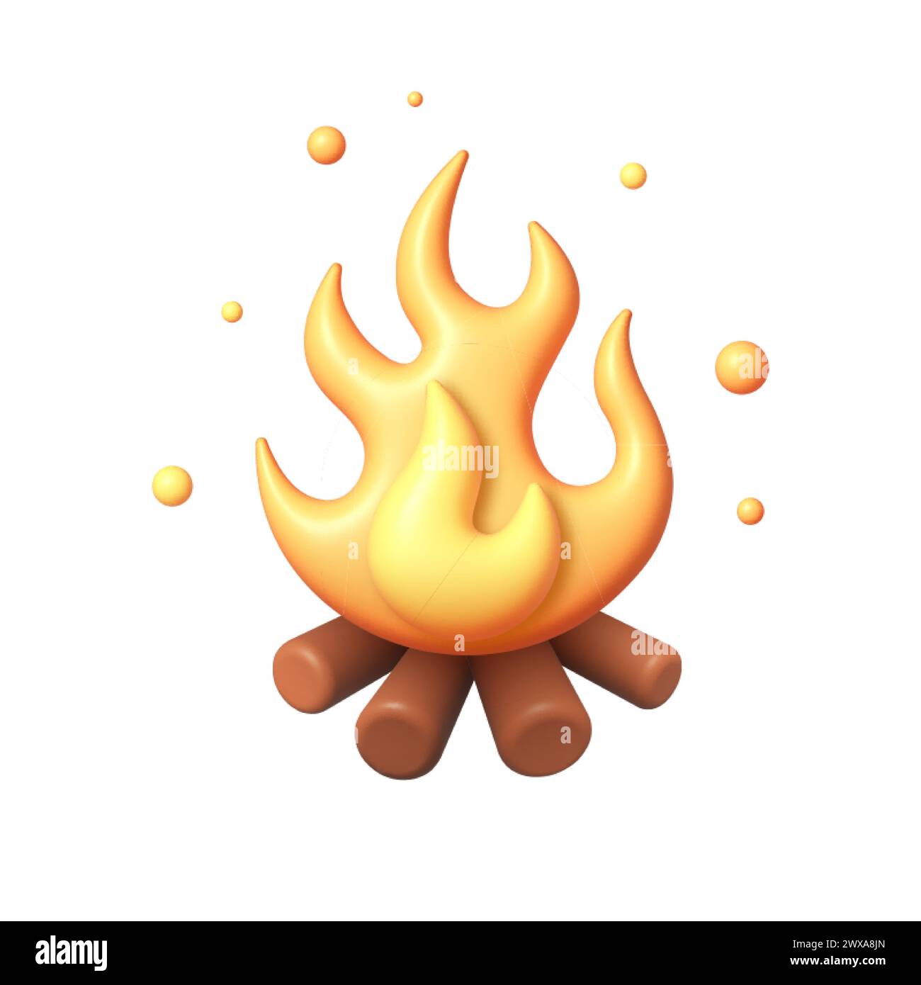 3d campfire with fire and wood icon vector. Cute design element. Vector ...