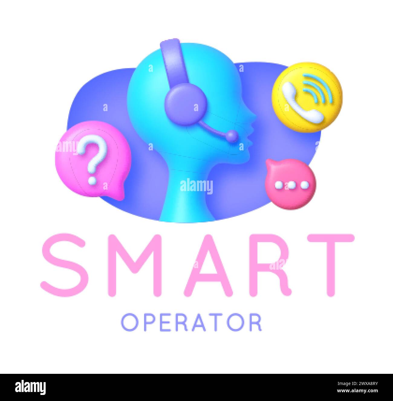 Smart operator 3d Vector illustration. Customer service and mobile ...