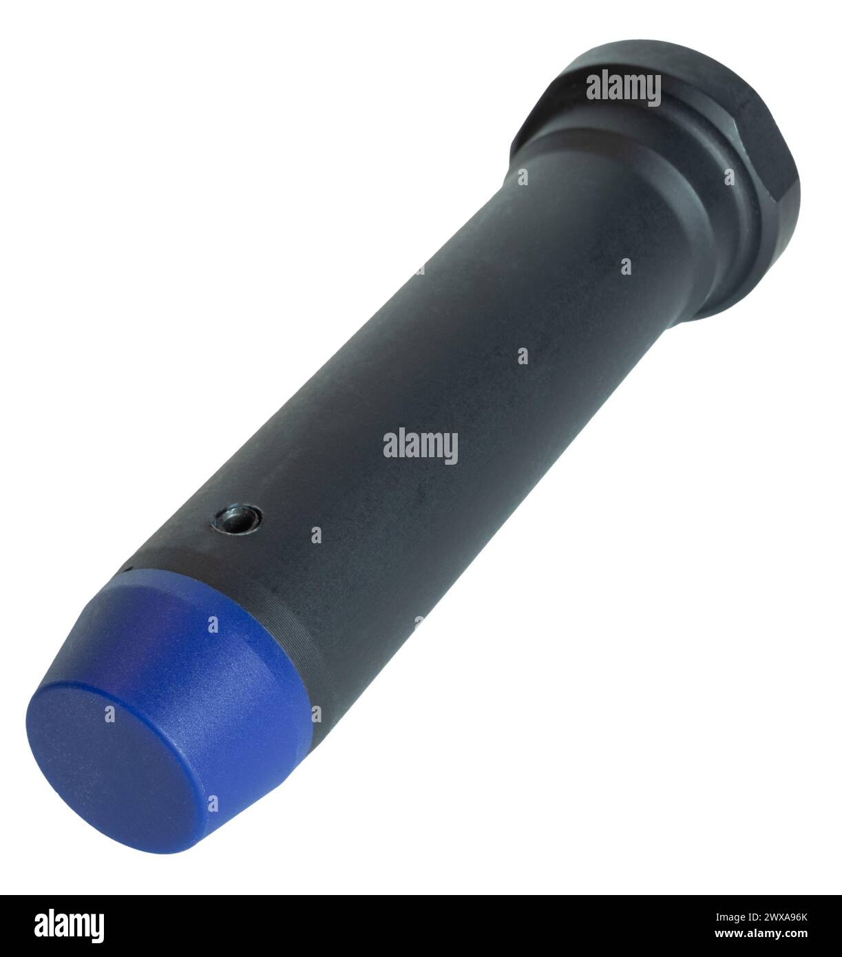 Assault rifle buffer weight isolated in a studio photo that has a black ...