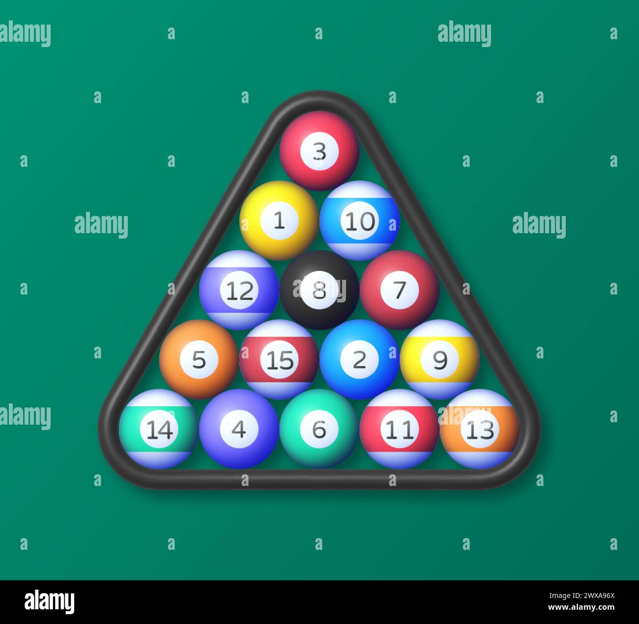 Billiard ball in american style on green background. Sport game. Vector ...