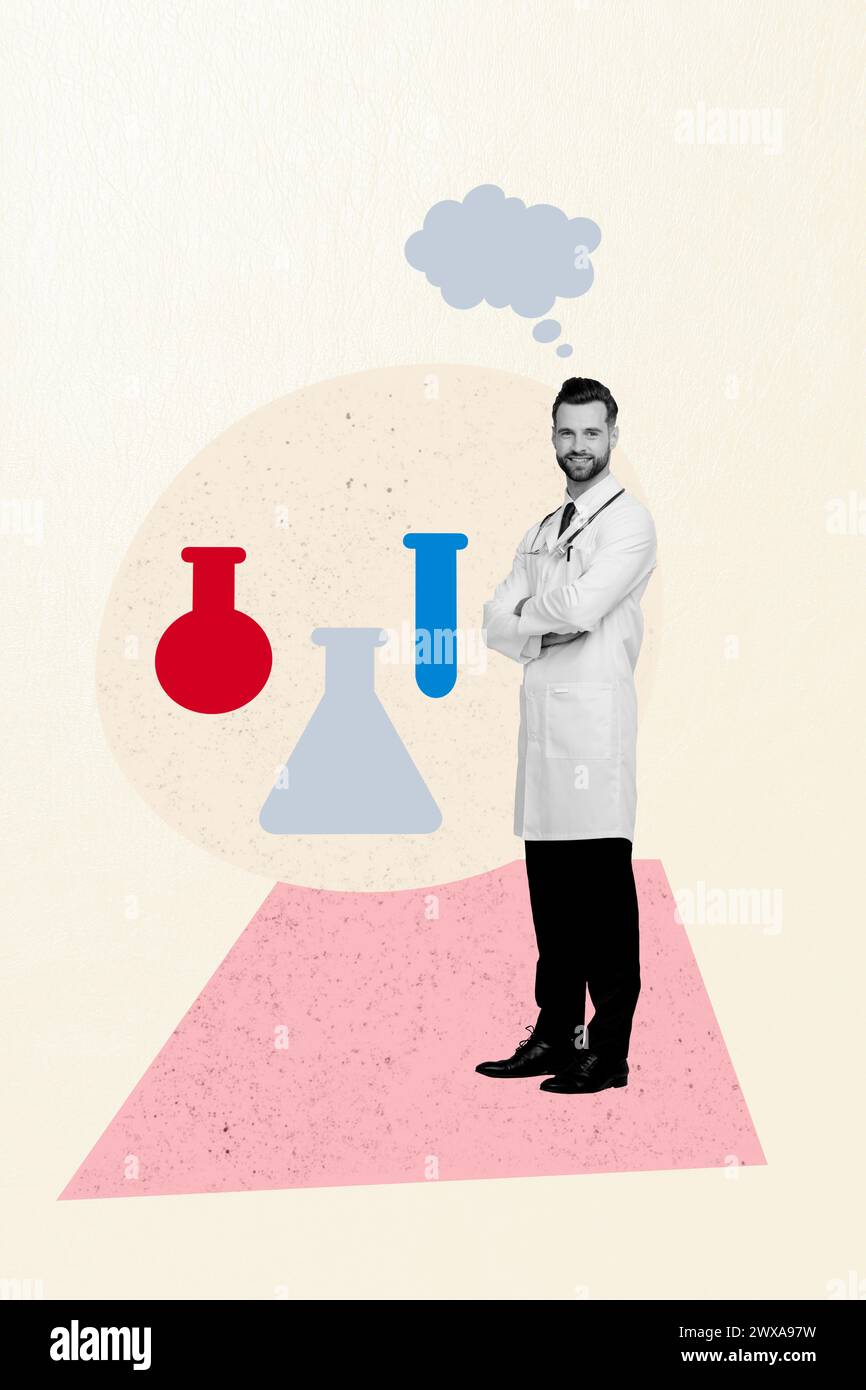 Composite collage picture image of man doctor laboratory flask ...