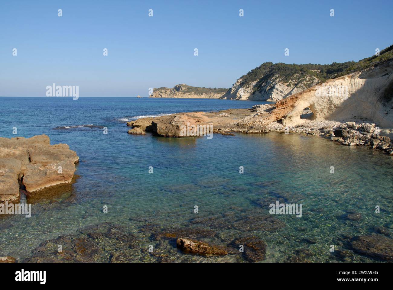 Cala Blanca beach area looking towards Cap Prim on the Costa Blanca ...