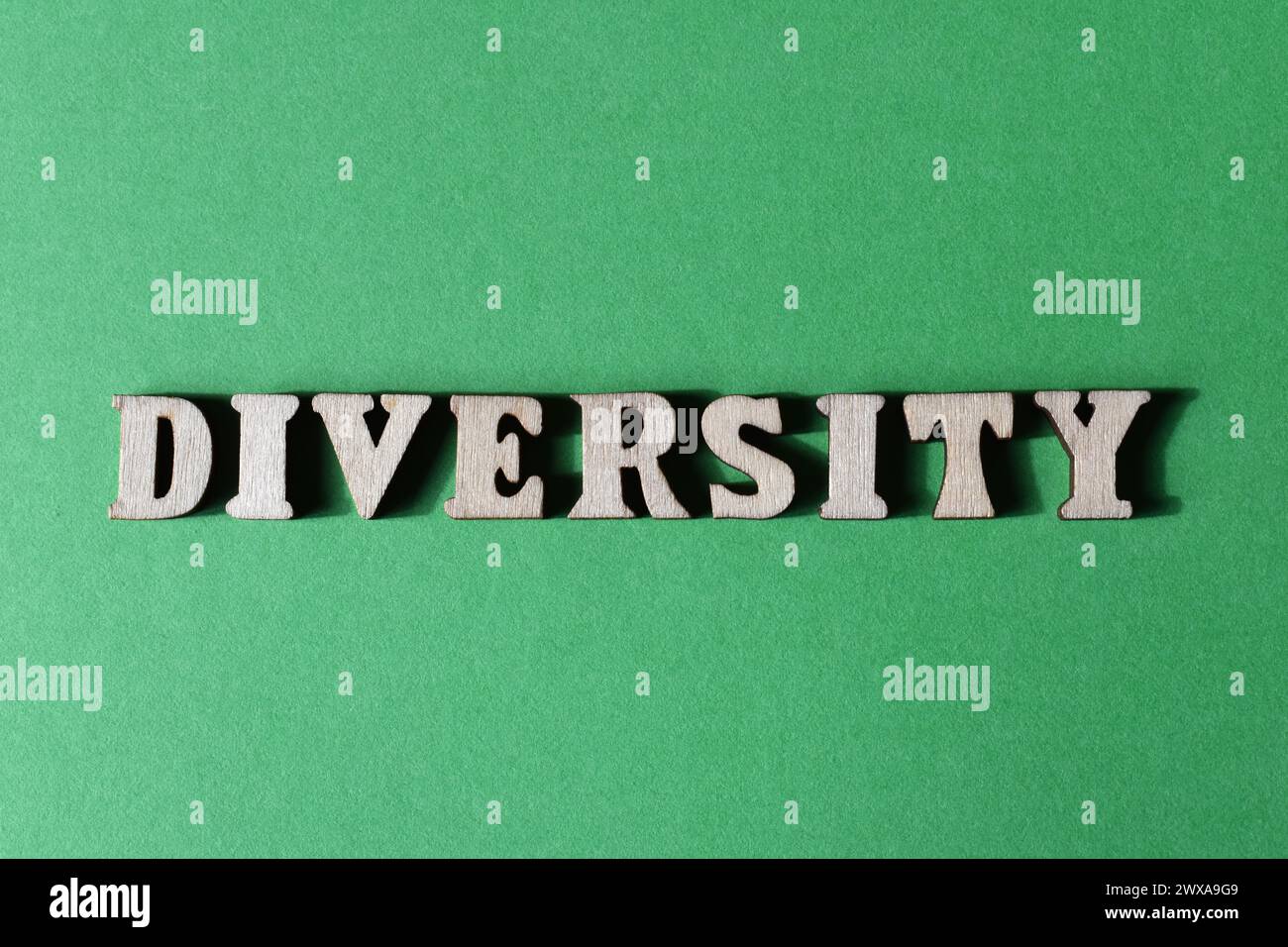 Diversity, word in wooden alphabet letters isolated on green background ...