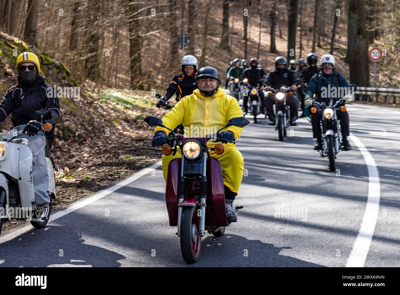 Sebnitz, Germany. 29th Mar, 2024. Numerous people take a ride through ...