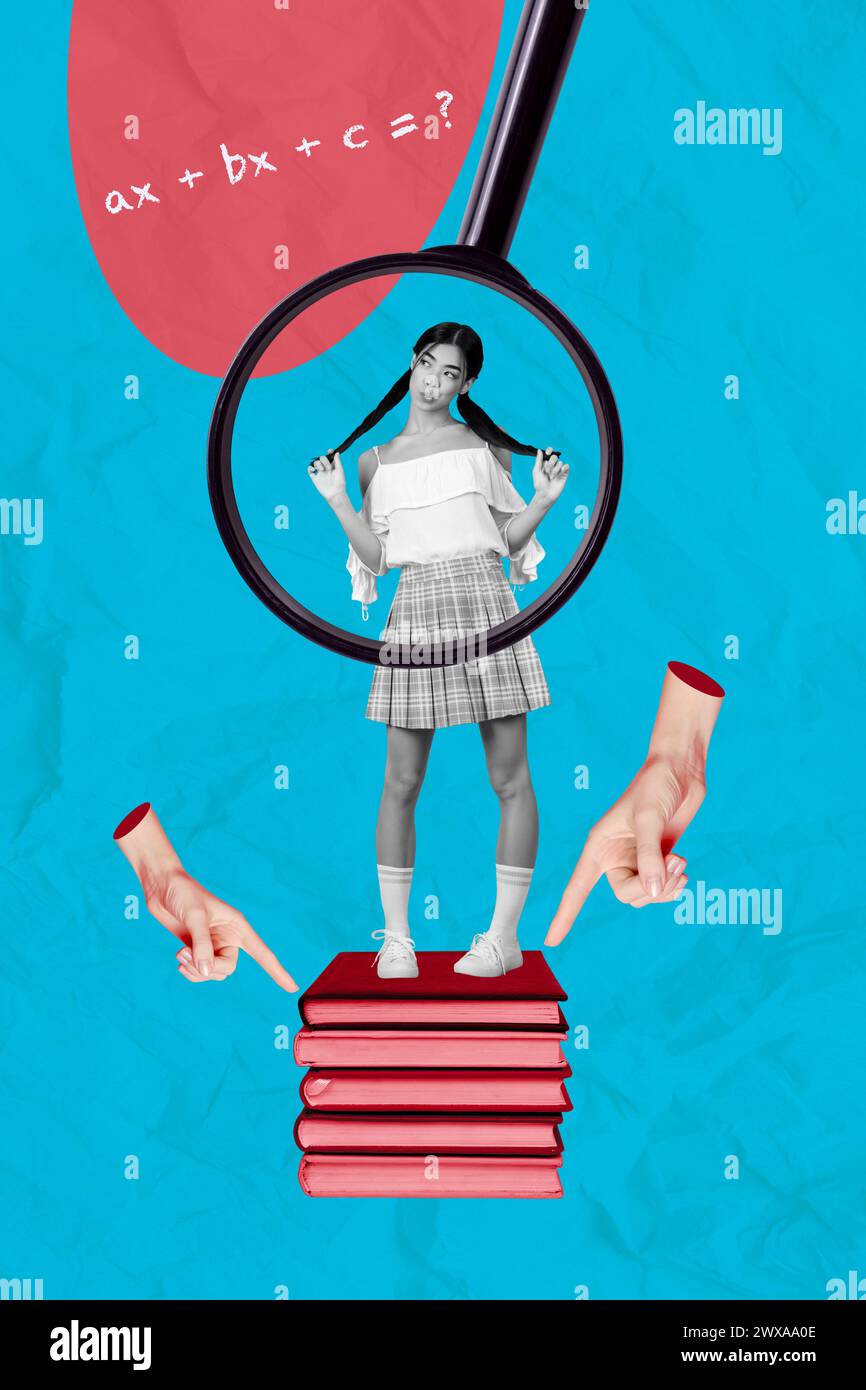 Vertical picture collage standing young girl playful student learner ...