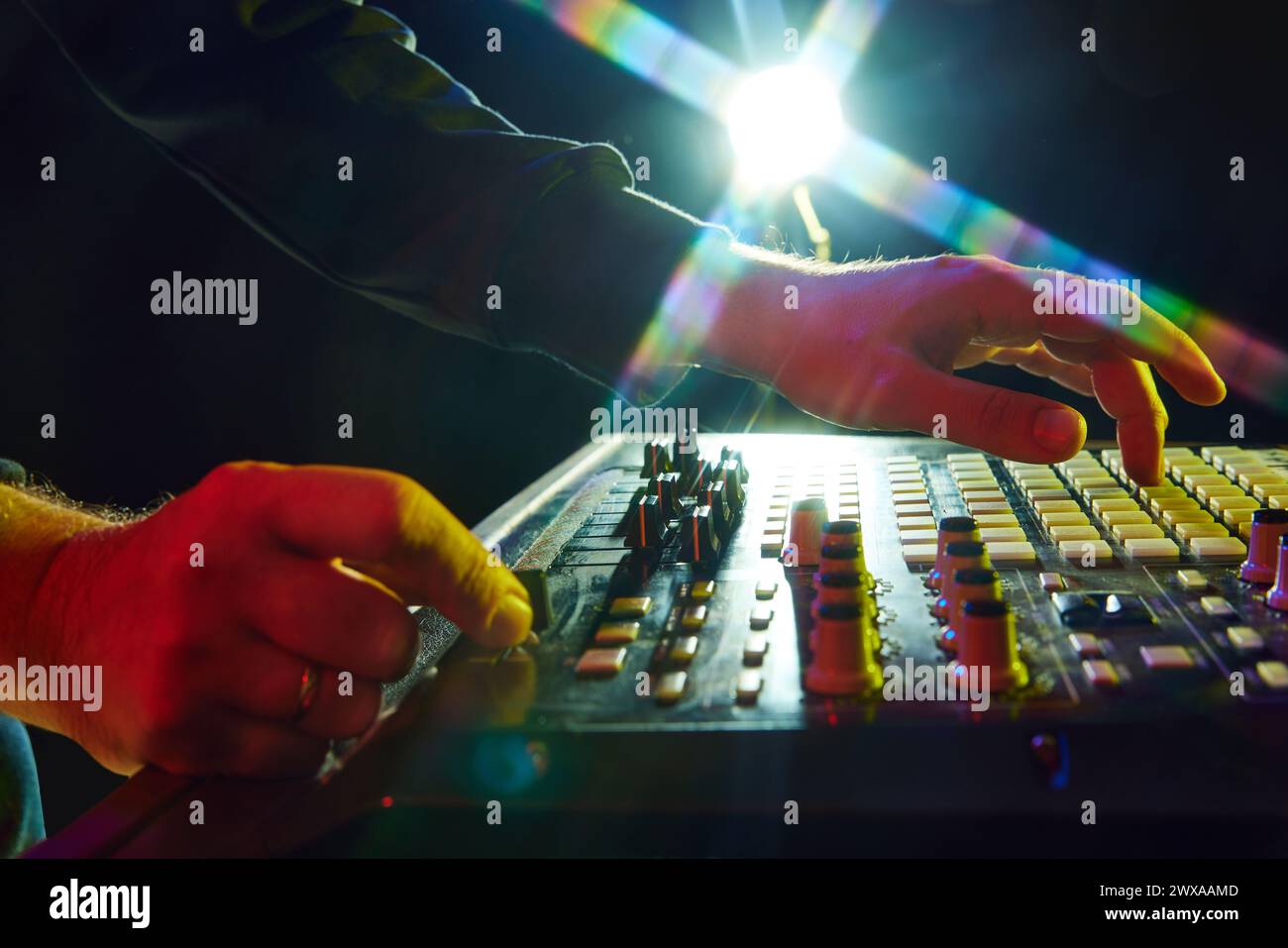 Electronic music, party and night club entertainment. Close-up of dj ...