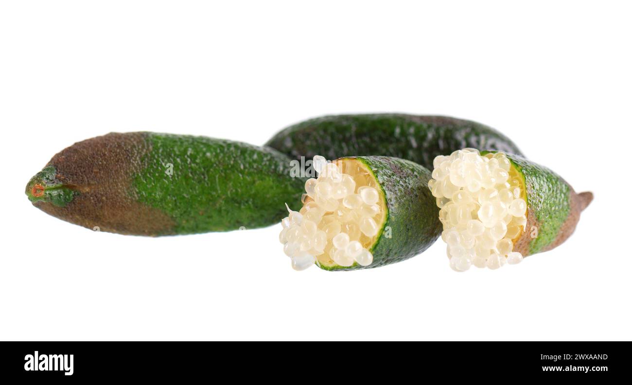 Fresh finger limes isolated on white background. Caviar lime. Fruits ...