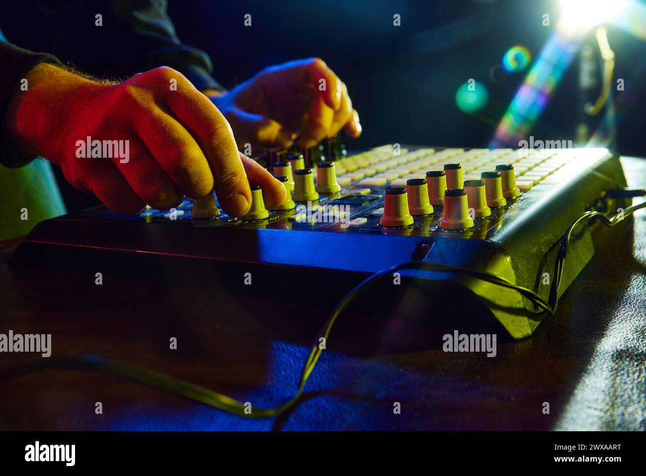 Electronic music, party and night club entertainment. Close-up of dj ...