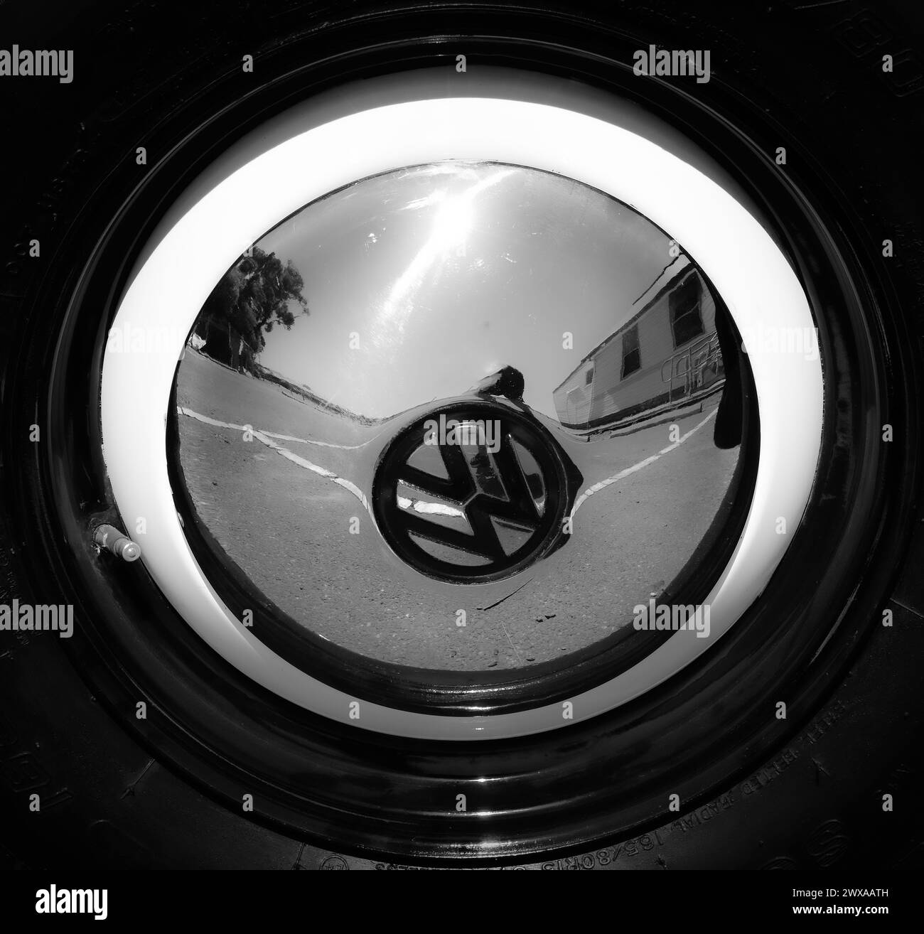 Classic VW Volkswagen Beetle Black White in front old service station ...