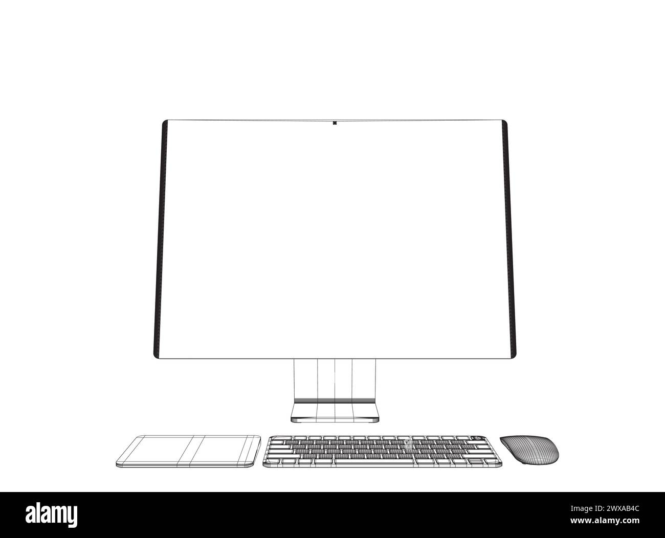 Monitor PC mockup. Wireframe thin frame monitor or PC with mouse and ...