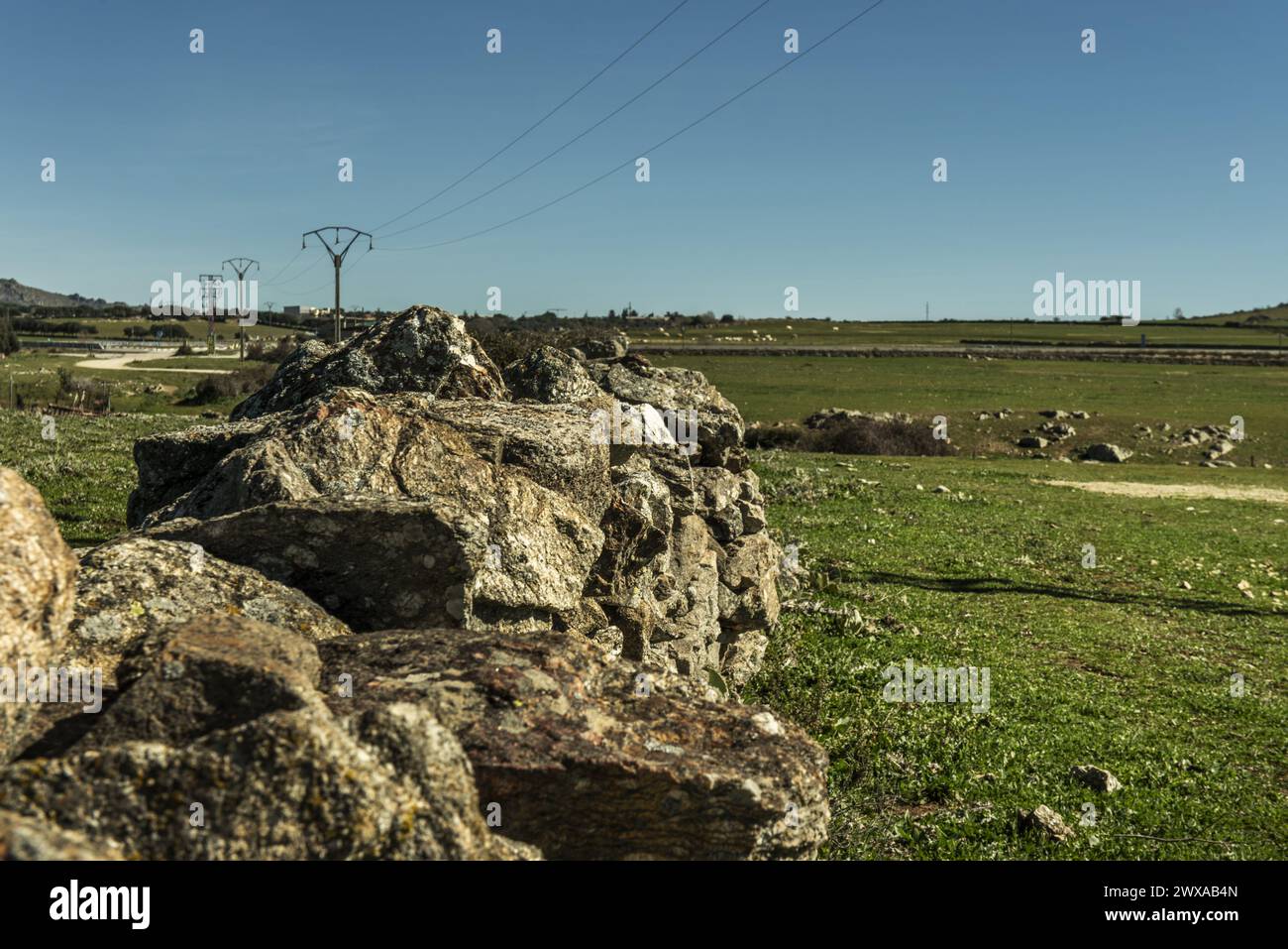 Rustic granite stone fence of a mountain plot on the perimeter of some ...