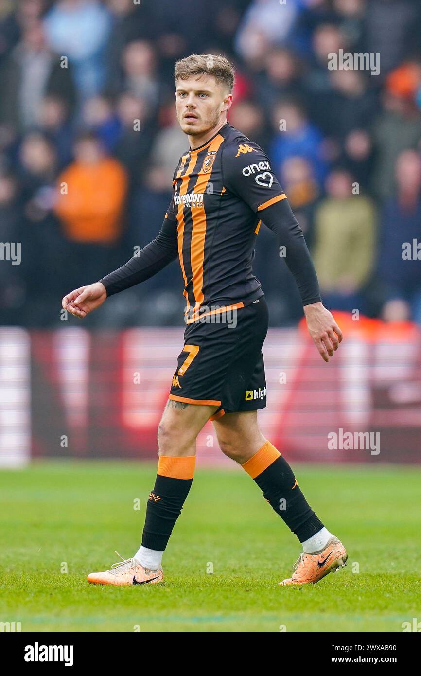 Hull, UK. 09th Mar, 2024. Hull City midfielder Regan Slater during the ...