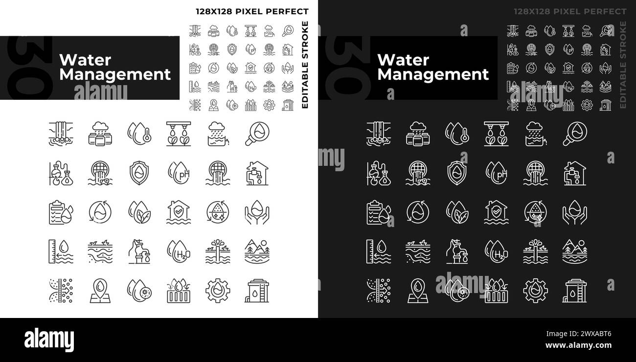 Water management linear icons set for dark, light mode Stock Vector ...