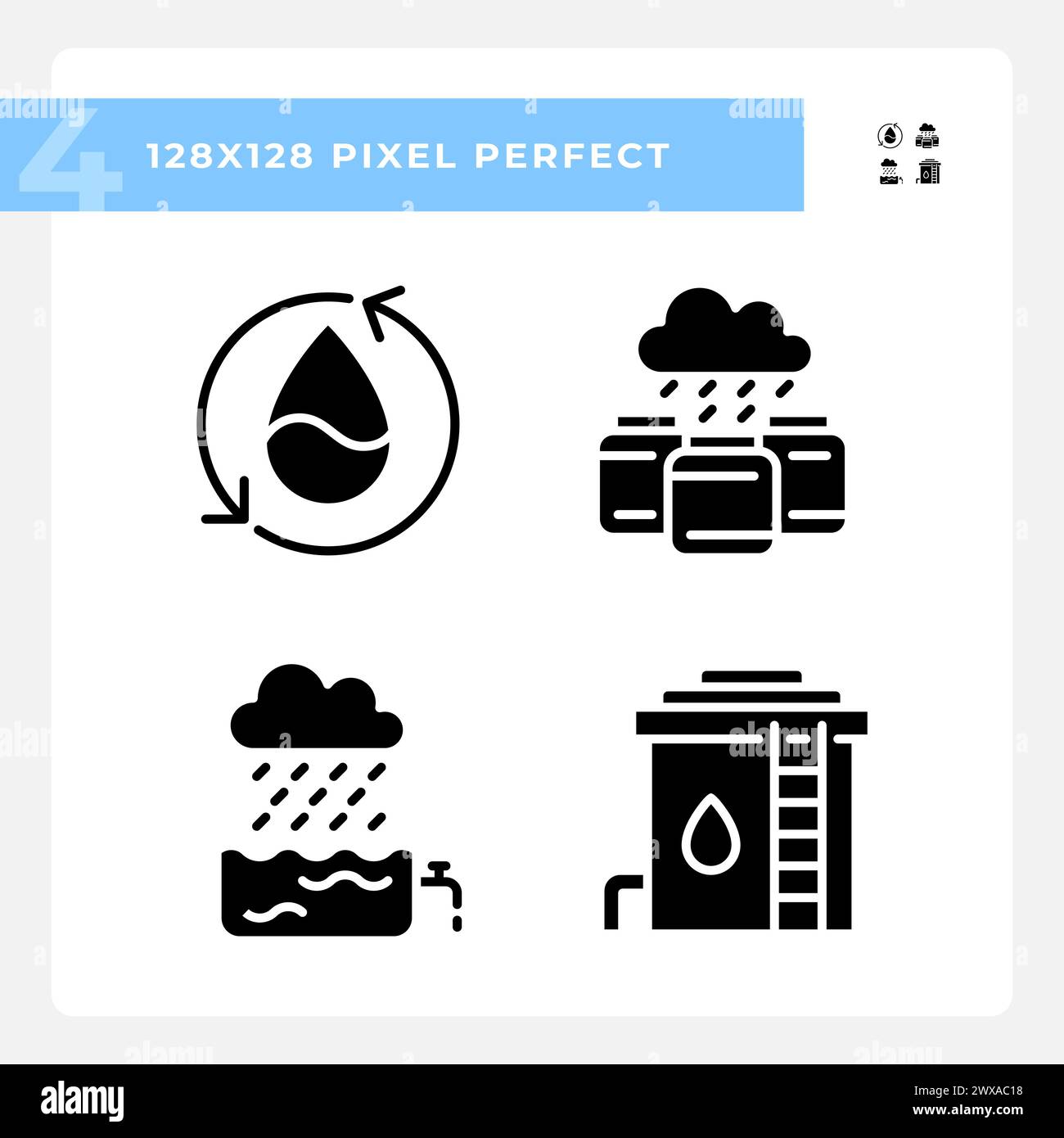 Water collection black glyph icons set on white space Water ...