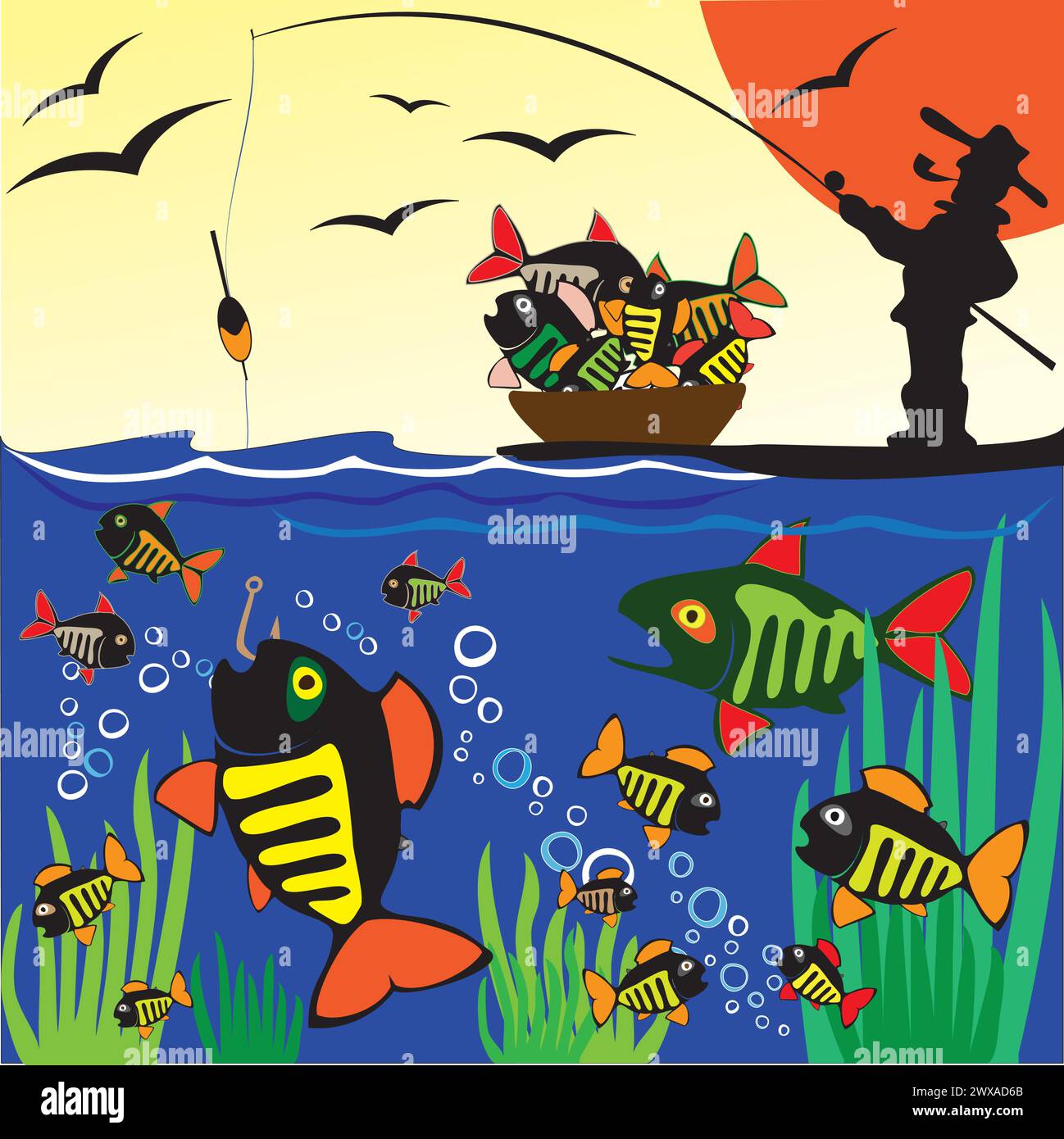 Person looking at lake fish Stock Vector Images - Alamy