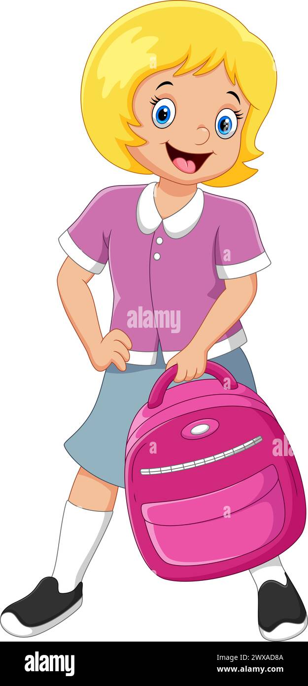 Vector illustration of happy school girl isolated on white background ...