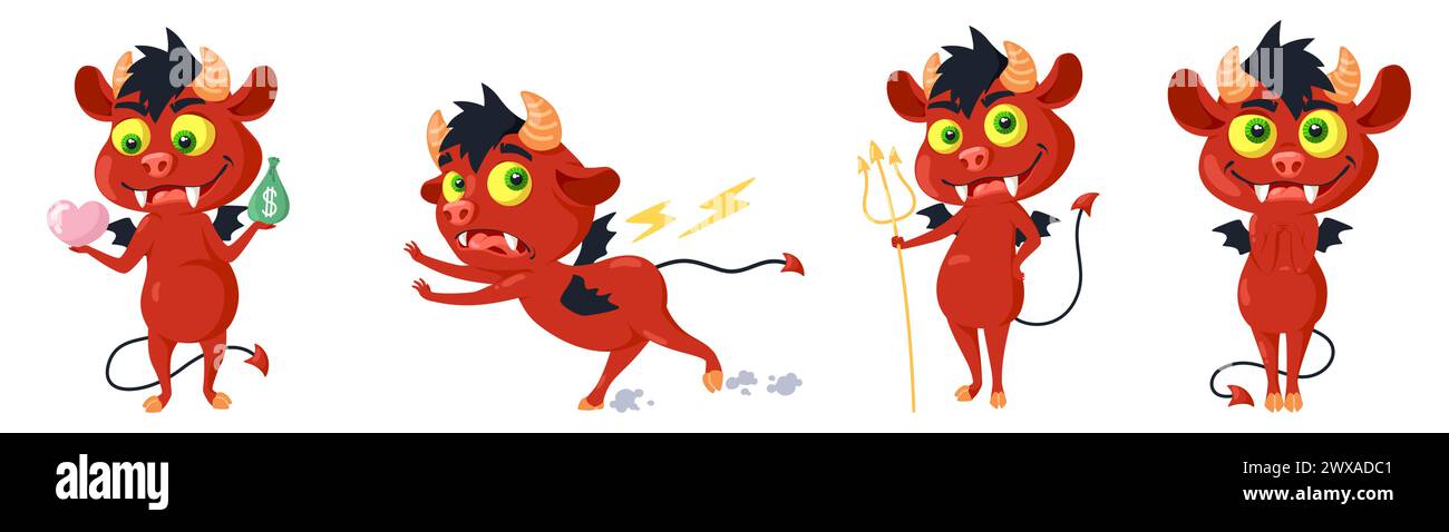 Funny little cruel devil characters with comic expression set Stock ...