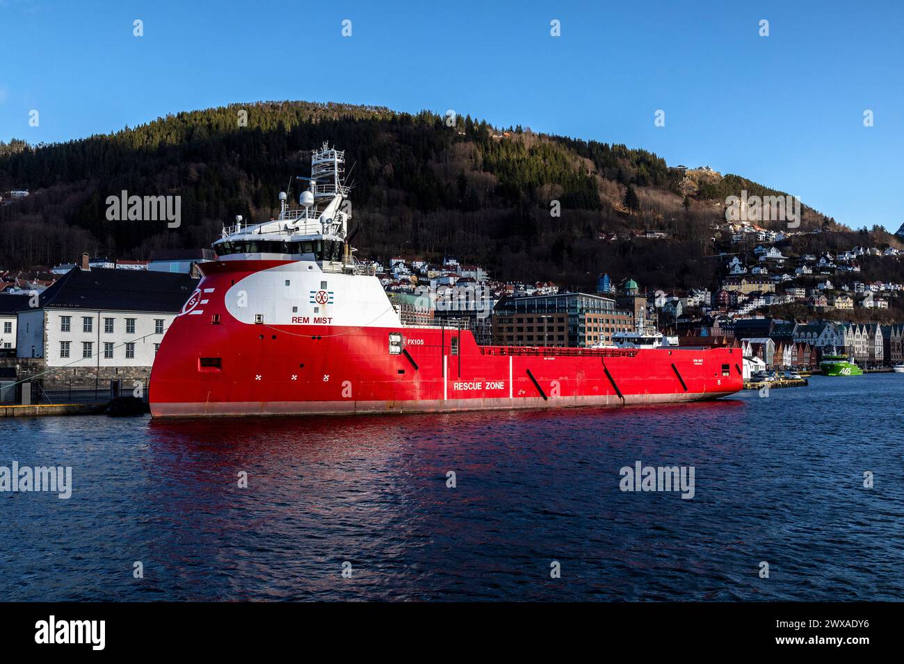PSV offshore platform supply vessel Rem Mist berthed at Festningskaien ...