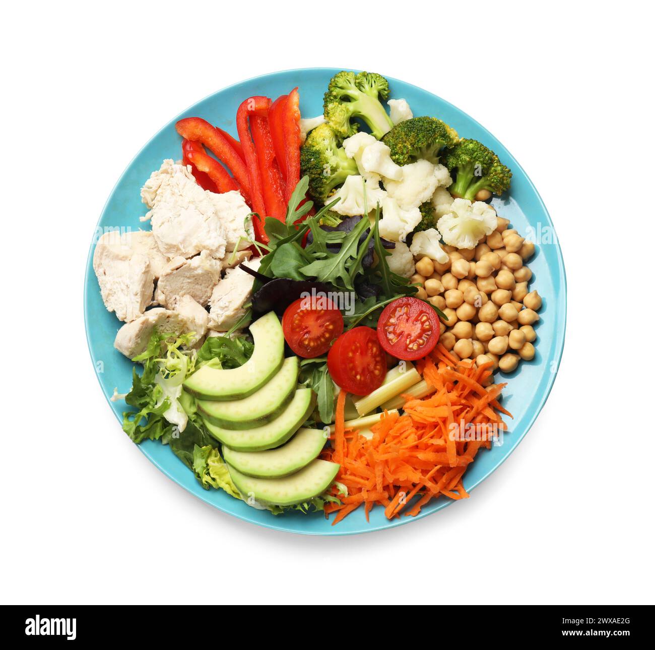 Balanced diet and healthy foods. Plate with different delicious ...