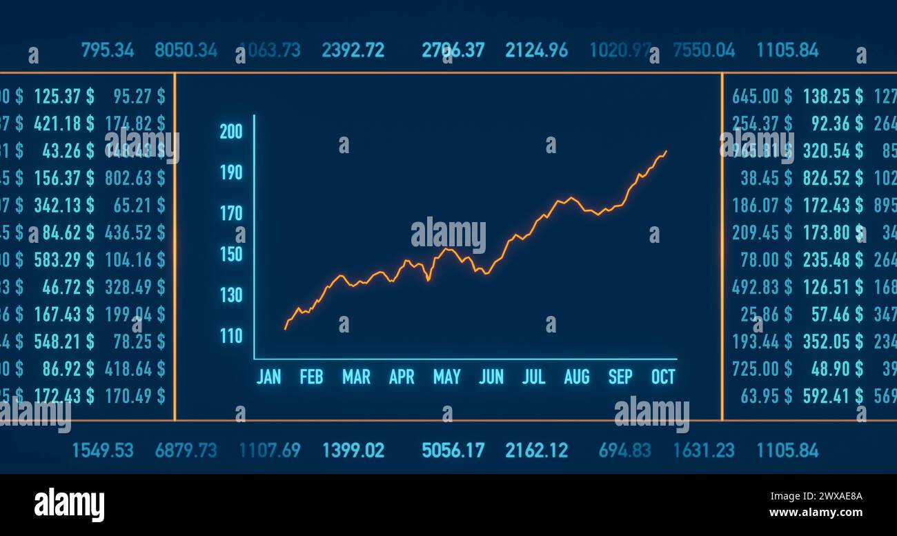 Rising line chart. Rising line chart between financial figures and data ...