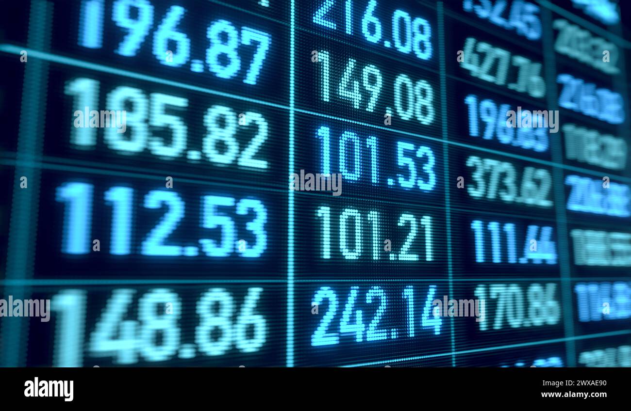 Blue digital numbers, financial figures, science data or market data ...