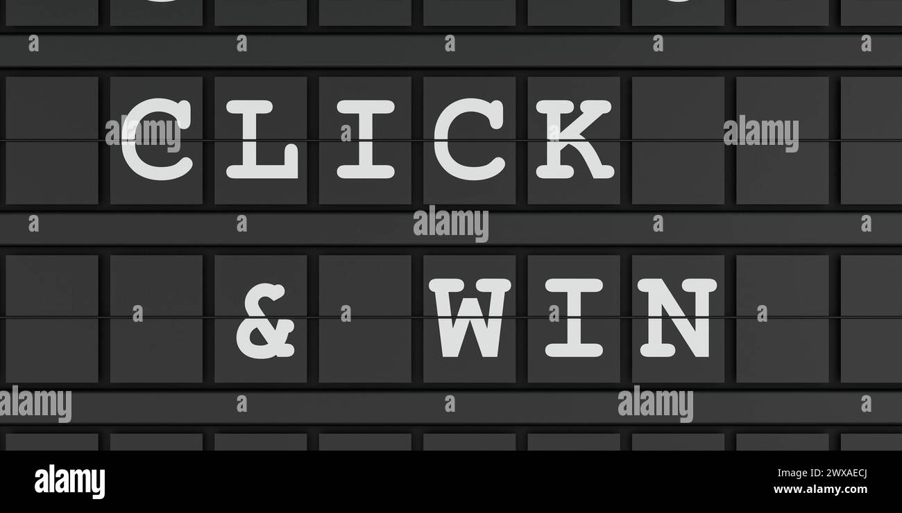 Click and Win Click and Win. Black timetable display with white text ...