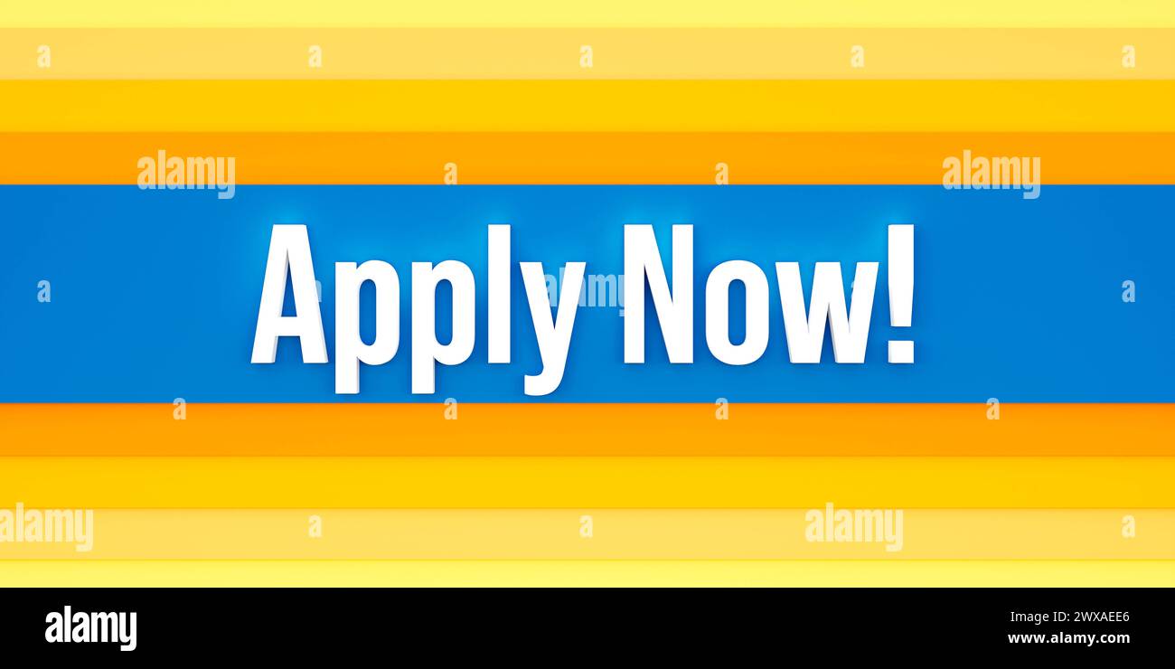 Apply now. Apply now. Yellow and blue colored stripes. The text, apply ...