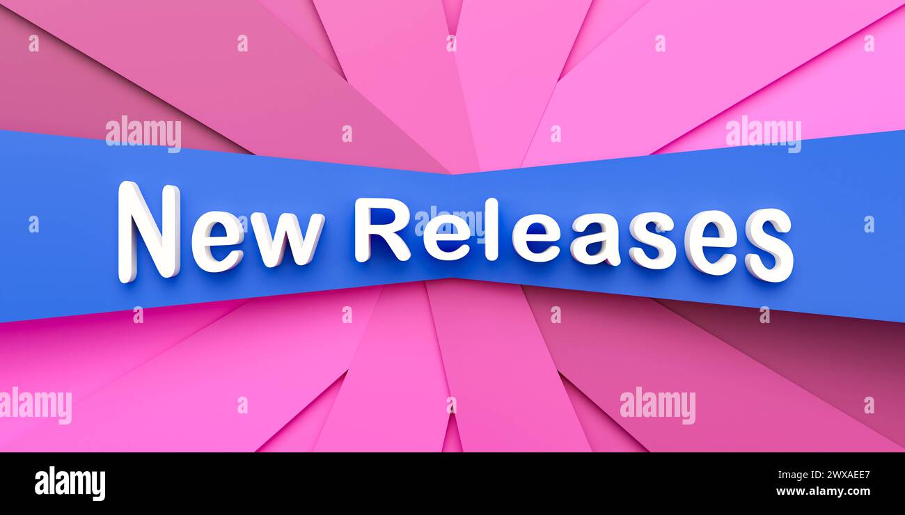 New releases. New releases. Purple and blue paper stripes. Text, new ...