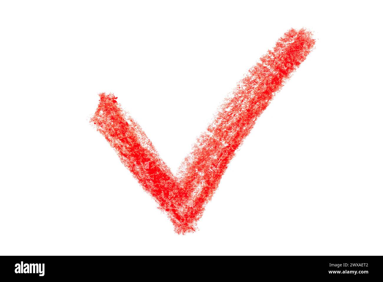 A red pencil sketch of a check mark symbol isolated on a white ...